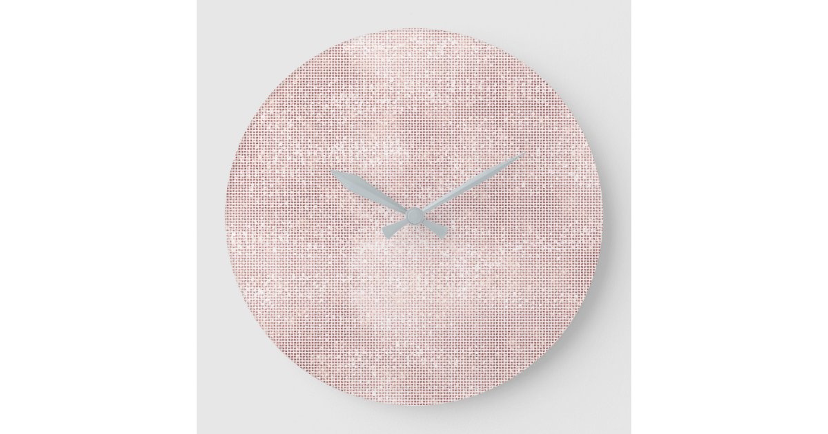 Pink Rose Gold Faux Brush Metallic Diamond Sparkly Large Clock | Zazzle
