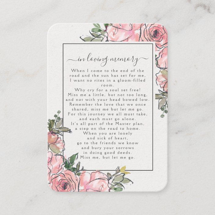 Pink Roses Photo Funeral Memorial Poem Card | Zazzle.ca