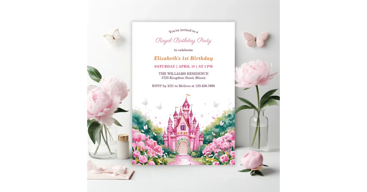 Pink Royal Princess Castle 1st Birthday Party Invitation | Zazzle