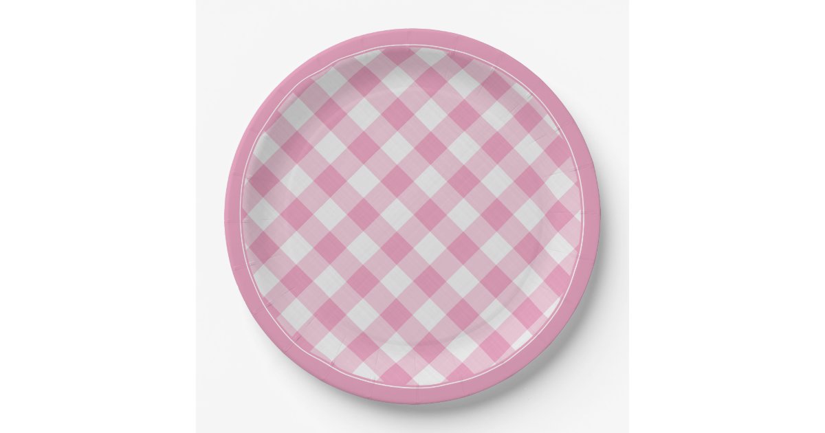 Pink/White Gingham Checks Pattern Simple Plaid Paper Plate | Zazzle