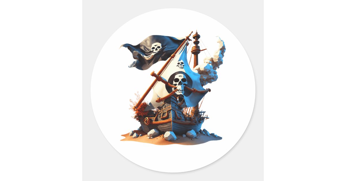 Pirate Ship Stickers! Classic Round Sticker | Zazzle