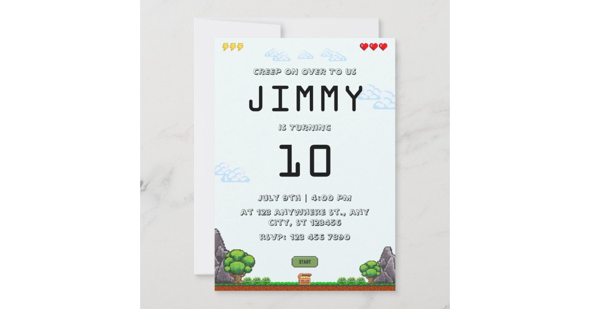 Pixel Game Birthday Invitation | Zazzle