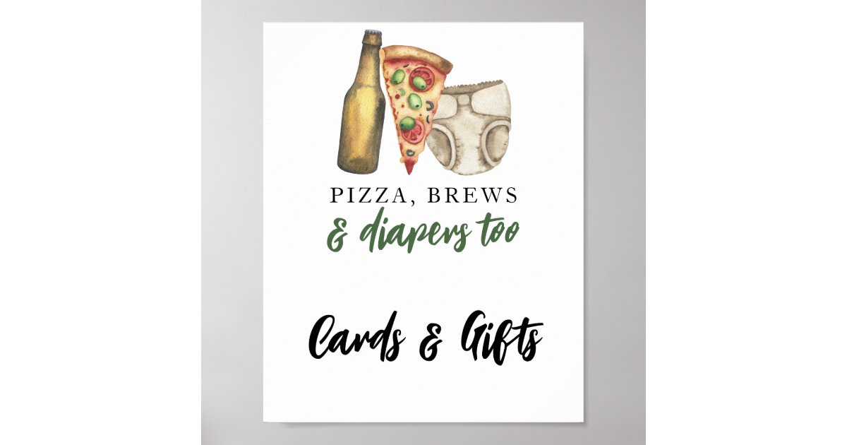 Pizza, Brews & Diapers Cards and gifts baby shower Poster | Zazzle