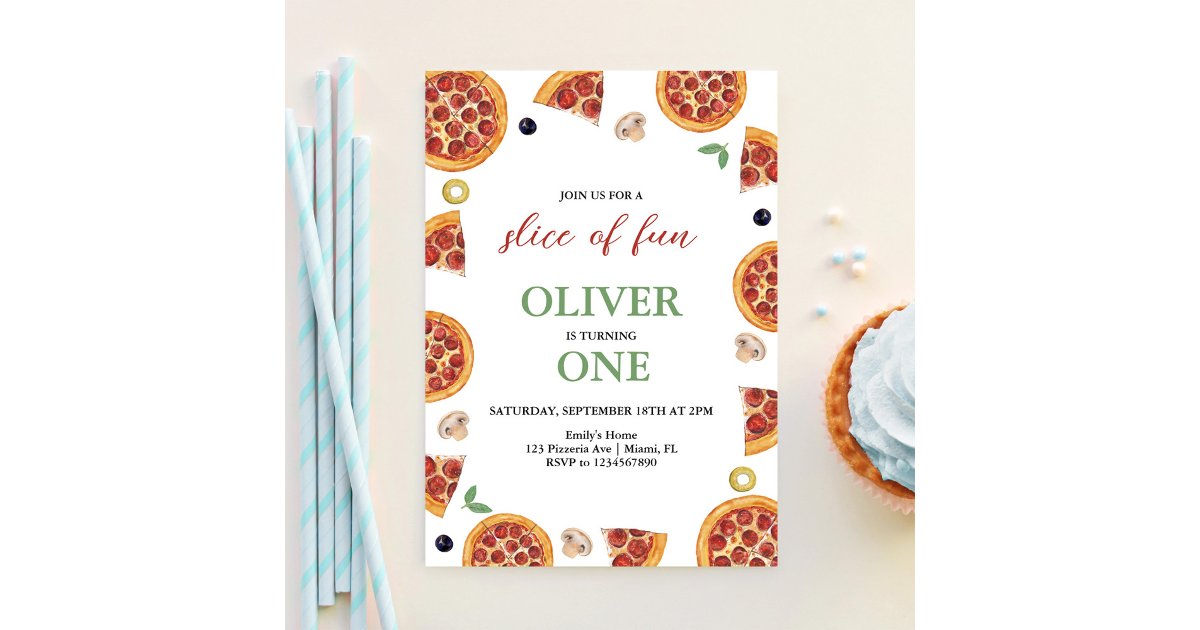 Pizza Party, Slice of Fun ONE Pizza Party Birthday Invitation | Zazzle