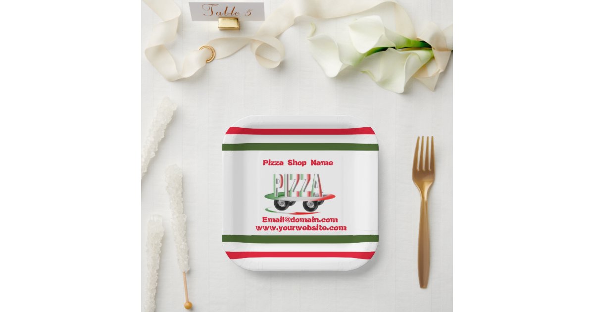 Pizza service,red green ,personalized paper plat paper plate | Zazzle