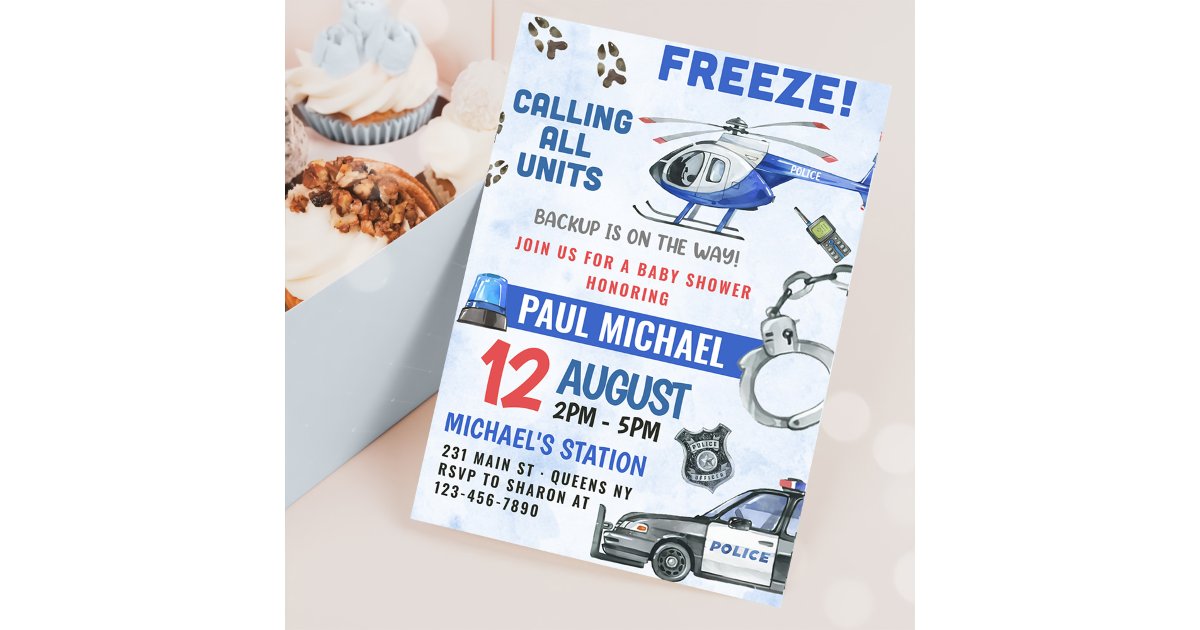 Police Boy Baby Shower Party Invitation | Zazzle