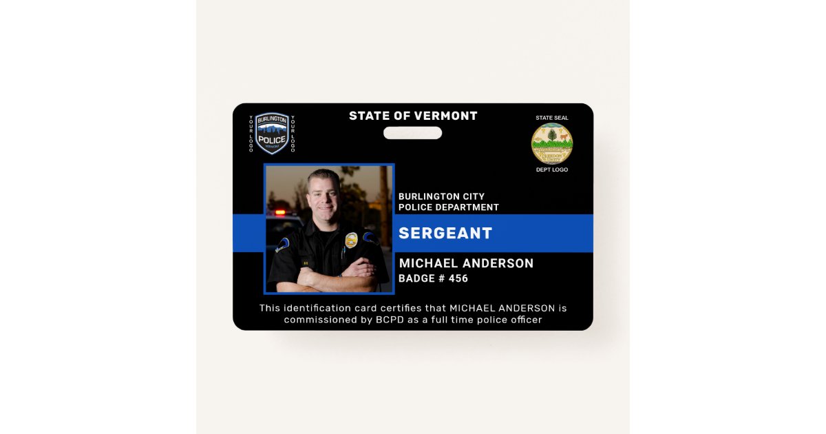 Police Department Personalized Photo Officer ID Badge | Zazzle