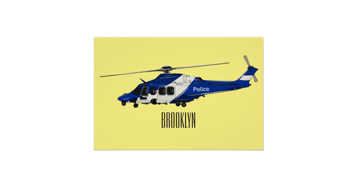 Police helicopter cartoon illustration poster | Zazzle