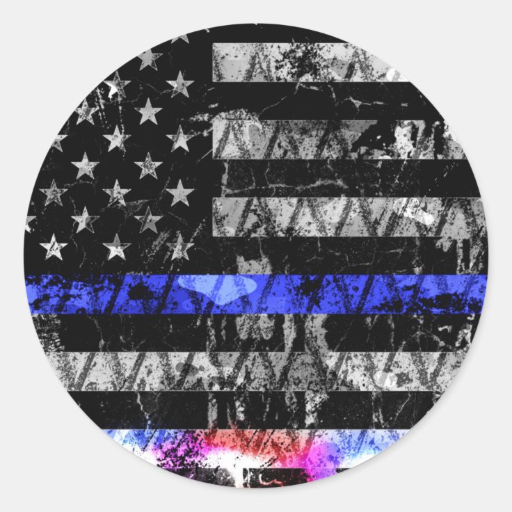 Police Lights Thin Blue Line Flag Classic Round Sticker Zazzle