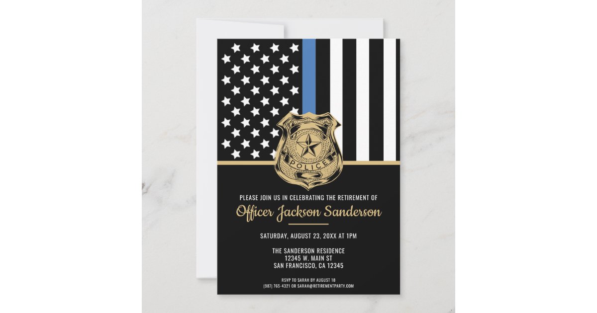Police Retirement Thin Blue Line Law Enforcement Invitation | Zazzle