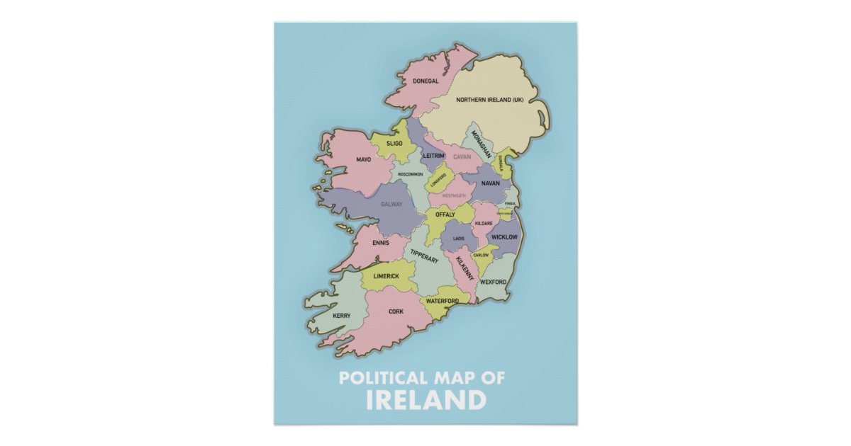 Political Map Of Ireland. Poster | Zazzle