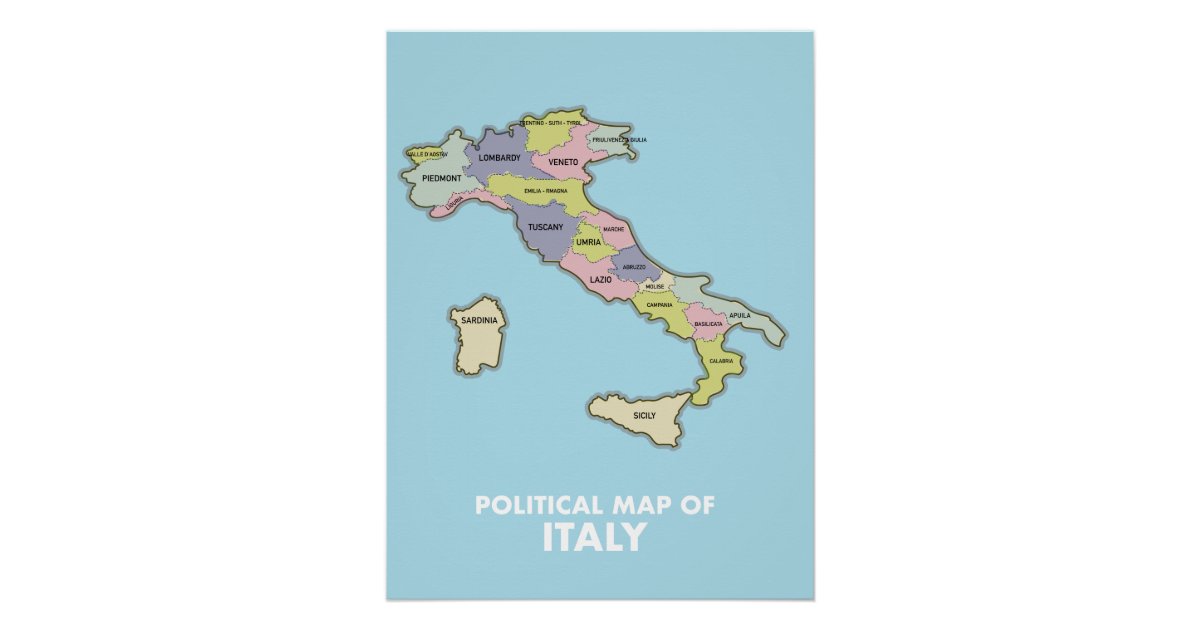 Political map of Italy Poster | Zazzle