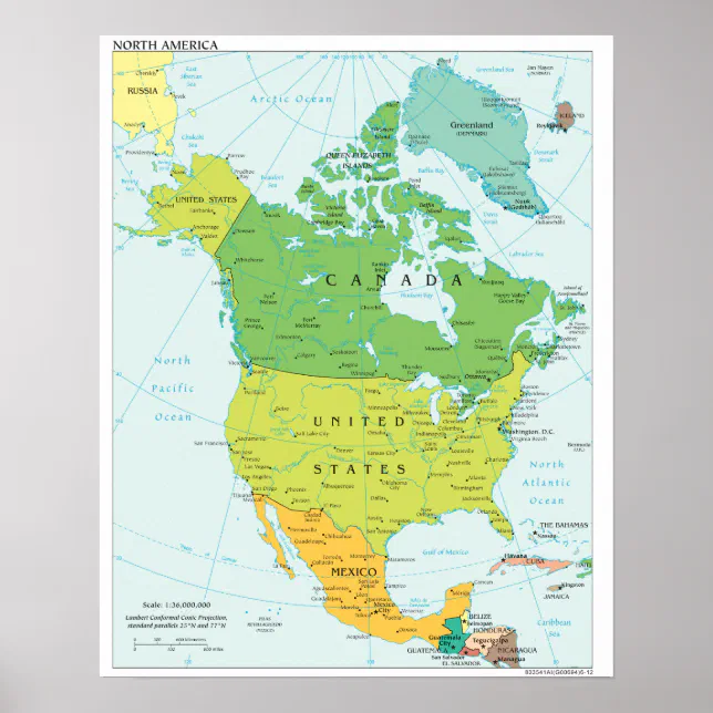 Political Map of North-America Poster | Zazzle