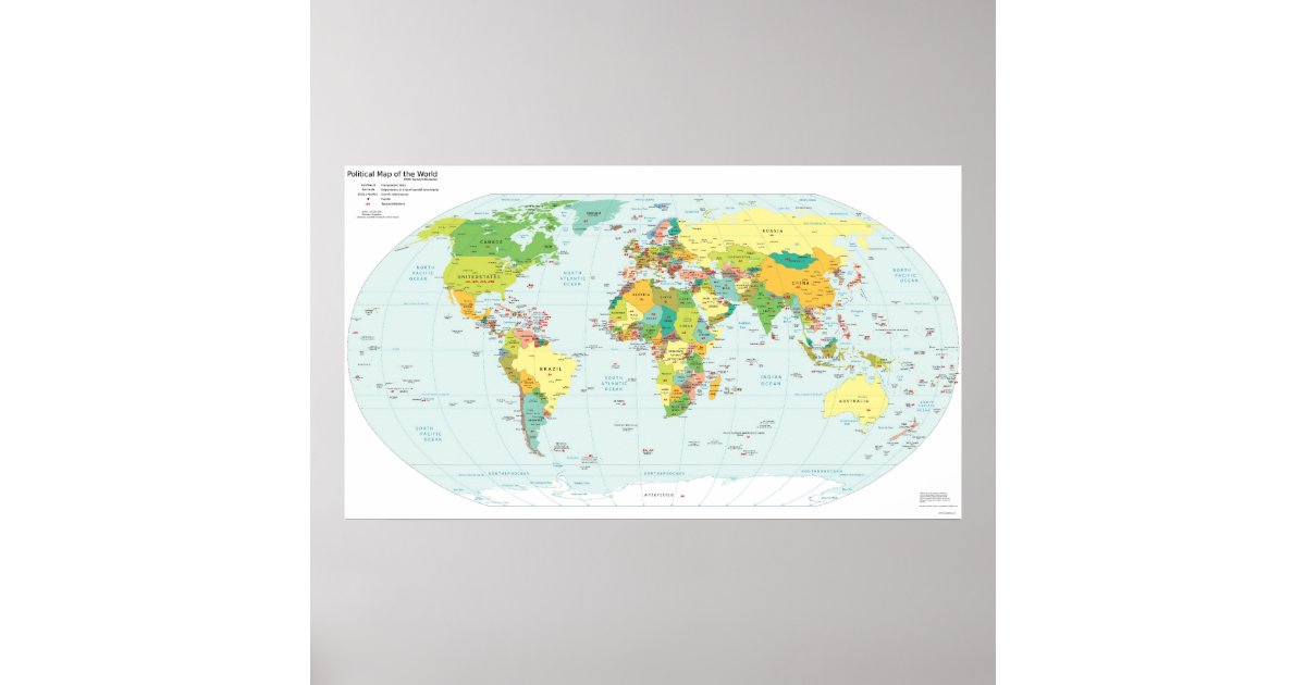 Political World Map & Corresponding Web Suffixes Poster | Zazzle