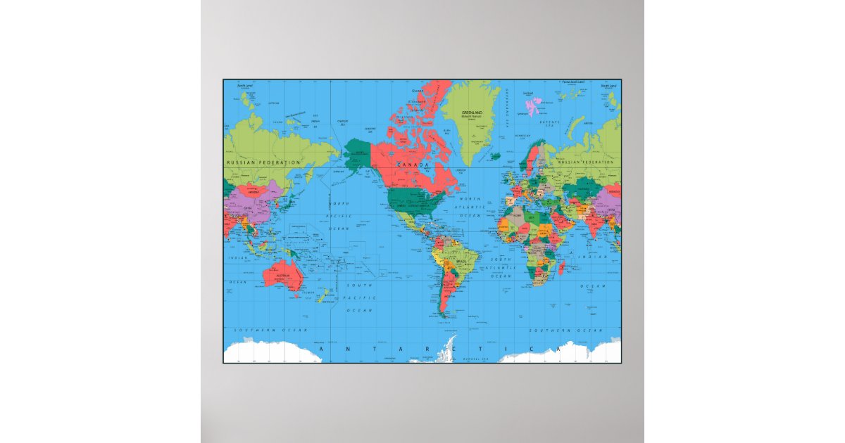 Political World Map Poster Zazzle