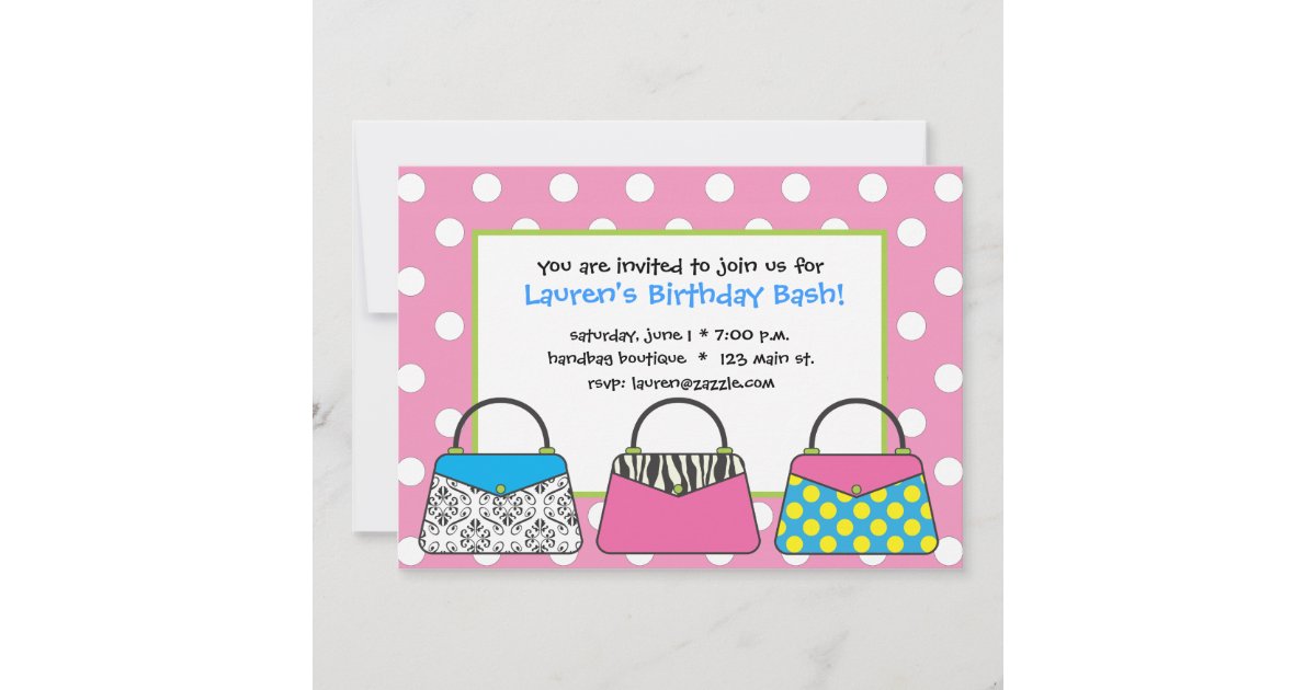 Polka Dot Purse Handbag Invitation | Zazzle