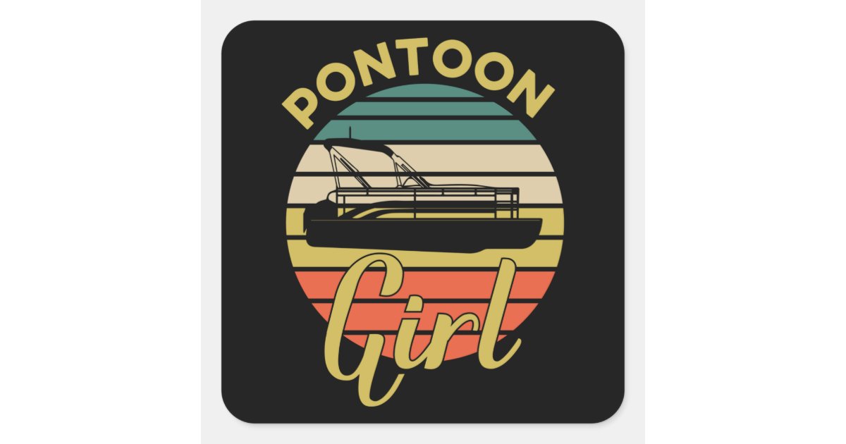 Pontoon Girl Captain Retro Vintage Boat Square Sticker | Zazzle