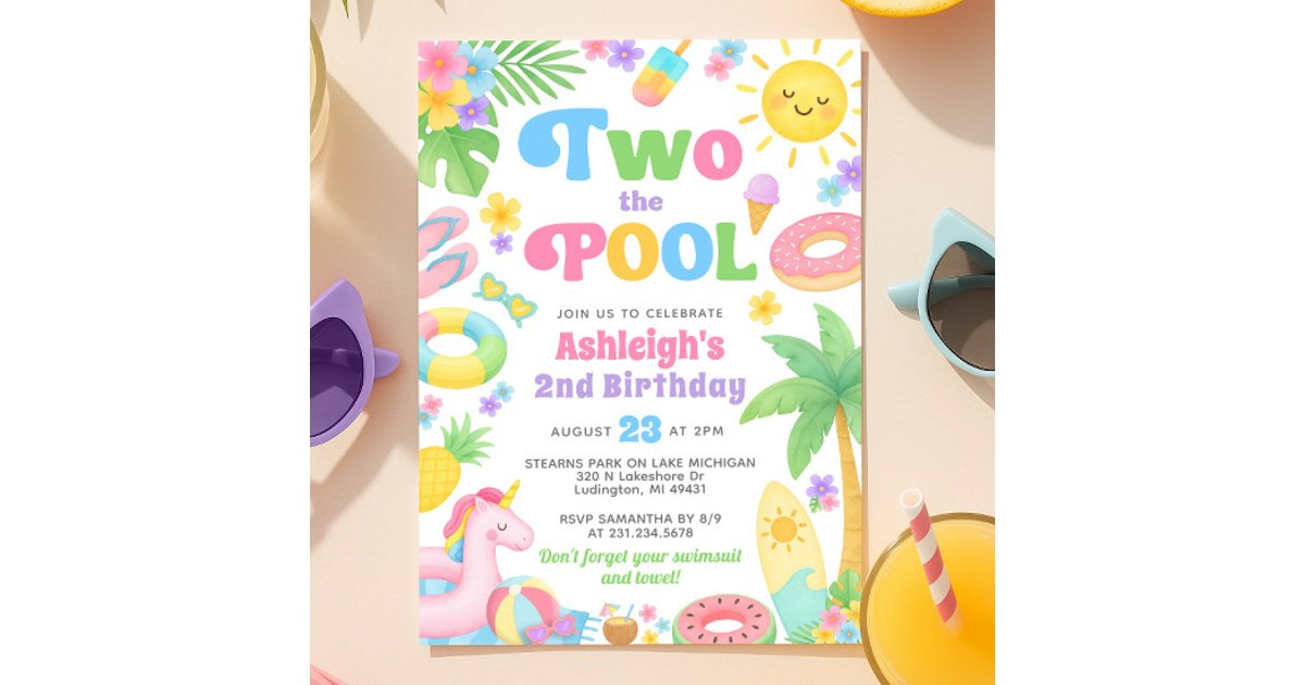 Pool Party 2nd Birthday Invitation - Two the Pool | Zazzle