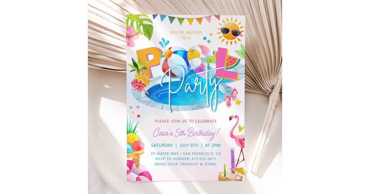 POOL PARTY Birthday Girl Birthday Pool Party Invitation | Zazzle
