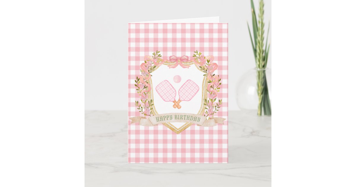 Preppy Pink Pickleball Happy Birthday Card | Zazzle