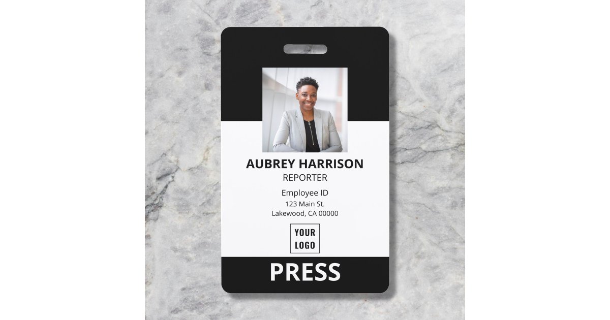 Press Employee Business Photo Black Badge | Zazzle