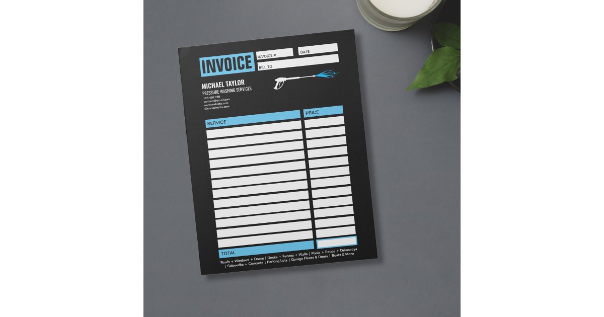 Pressure Washing Power Washing Receipt Invoice Notepad | Zazzle