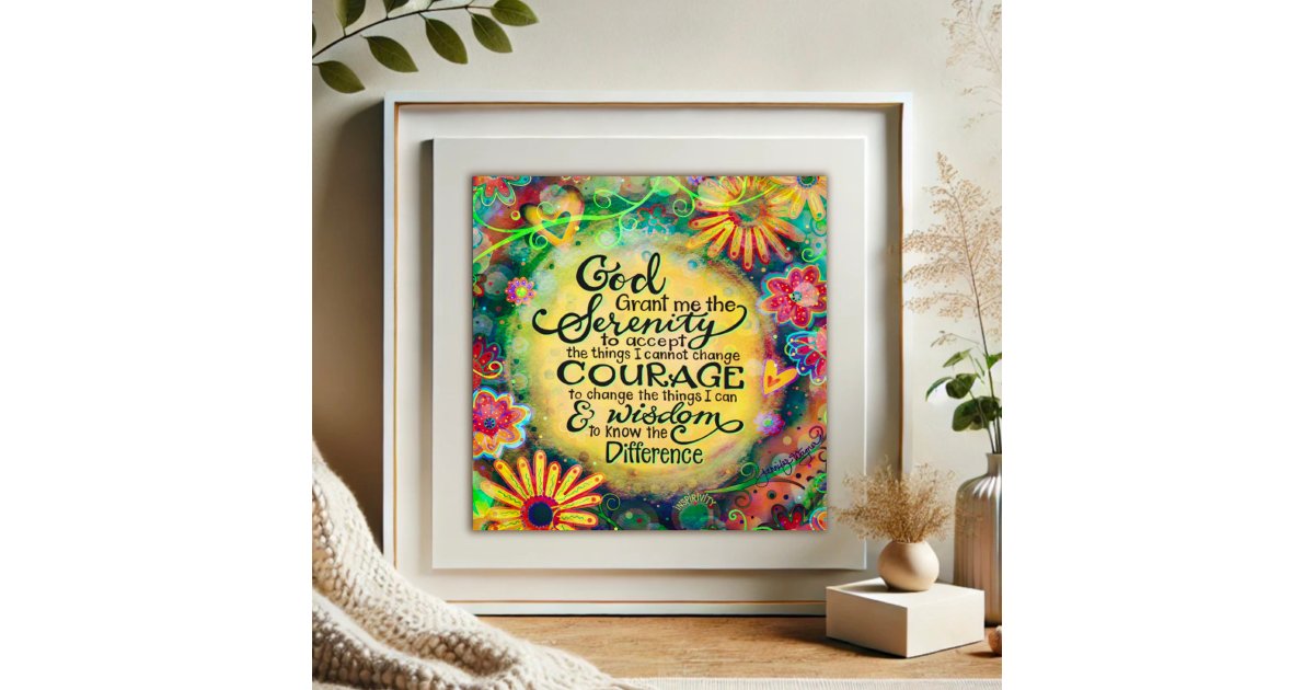 Pretty Floral Serenity Prayer Yellow Inspirivity Poster | Zazzle