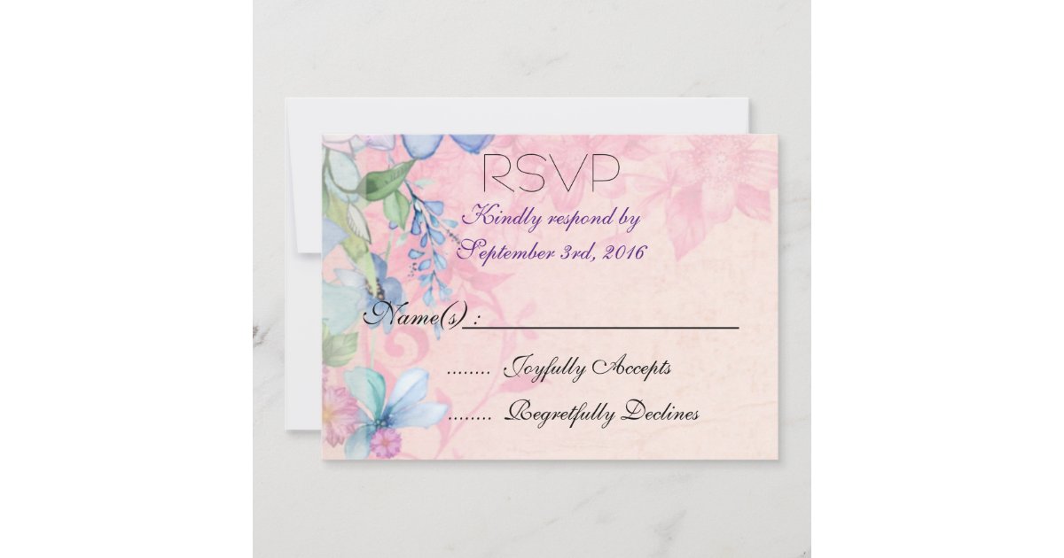 Pretty Pink and Blue Floral Wildflowers RSVP Invitation | Zazzle