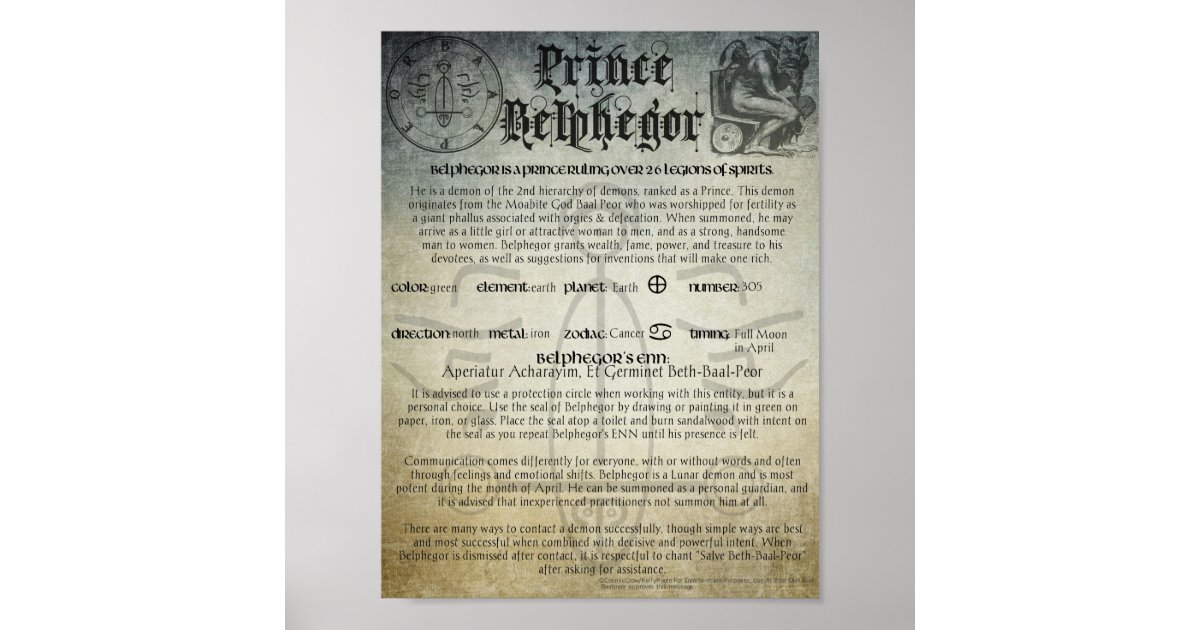 Prince Belphegor Goetia Demon Poster | Zazzle