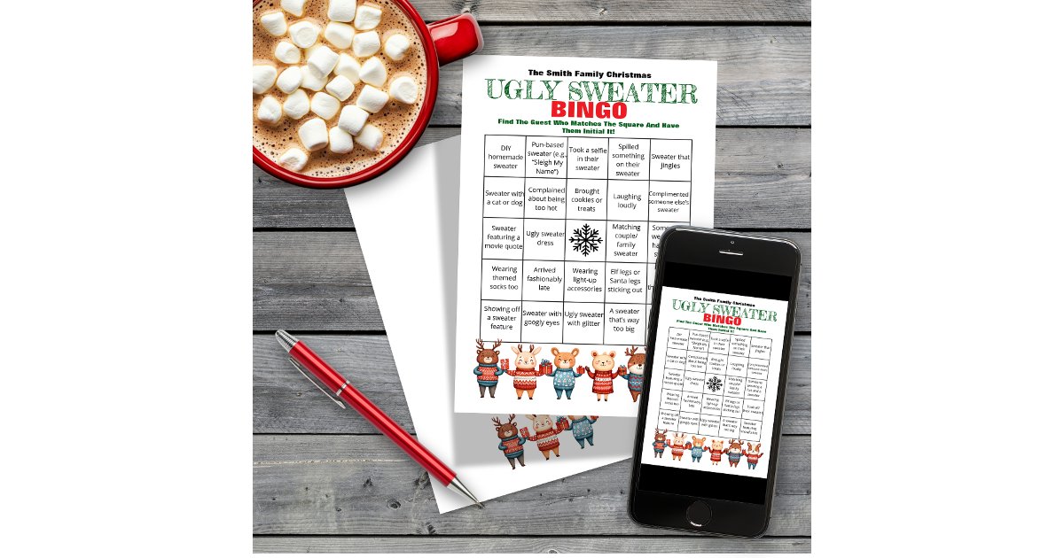 Printable Christmas Bingo-Ugly Sweater Party Game Invitation | Zazzle