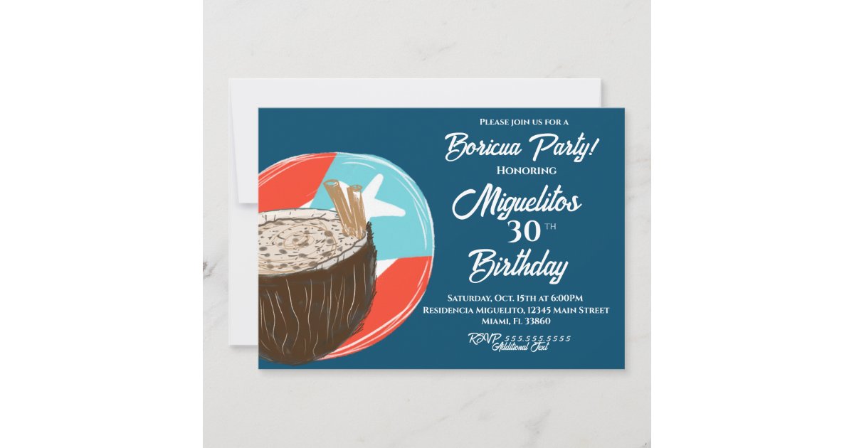 Puerto Rican Boricua Hispanic Latin Fiesta Coconut Invitation | Zazzle