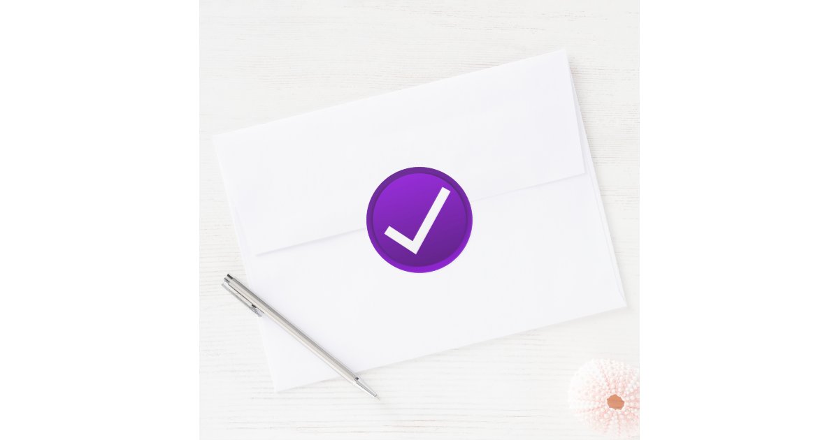 Purple Check Mark Symbol Classic Round Sticker | Zazzle