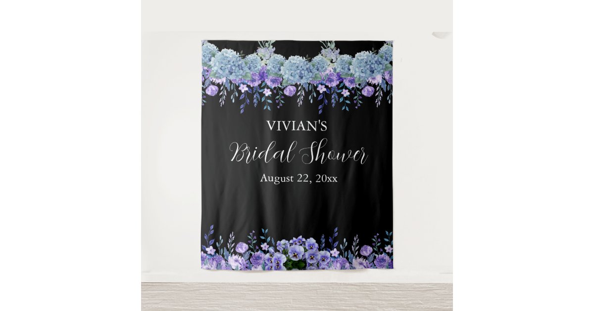 Purple Floral Bridal Shower Photo Booth Backdrop Tapestry | Zazzle