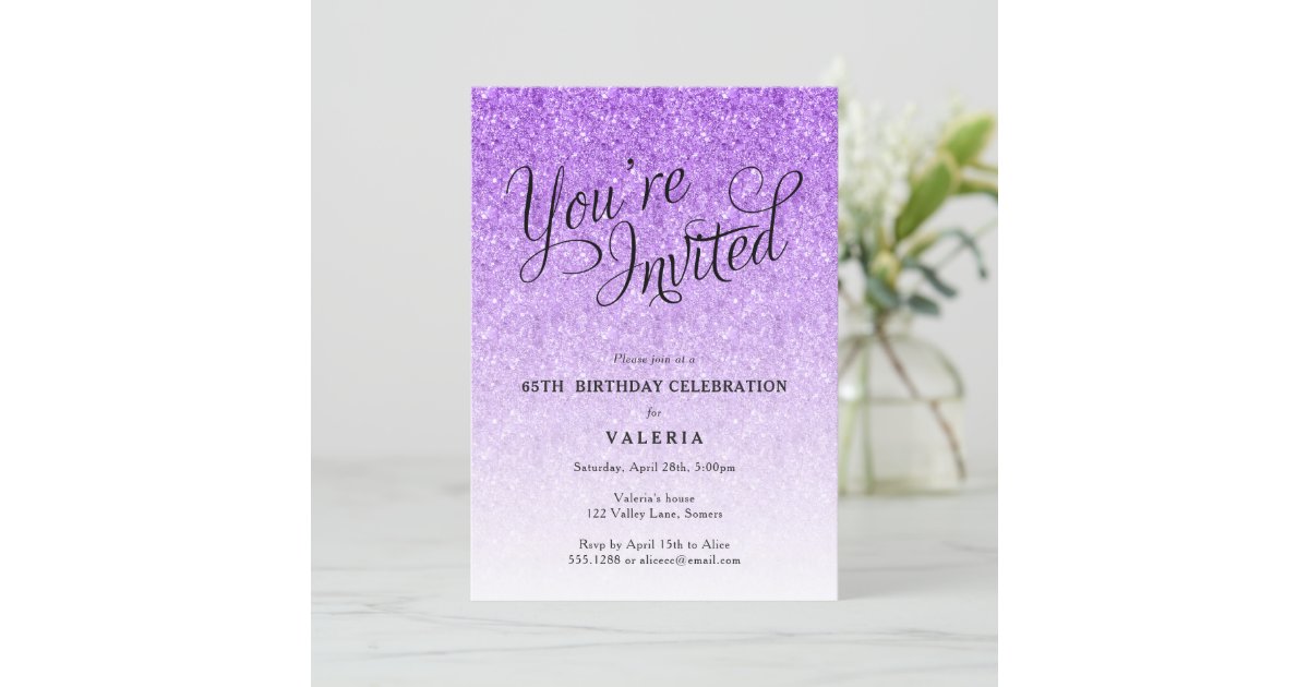Purple Glitter You're Invited Party Invitation | Zazzle