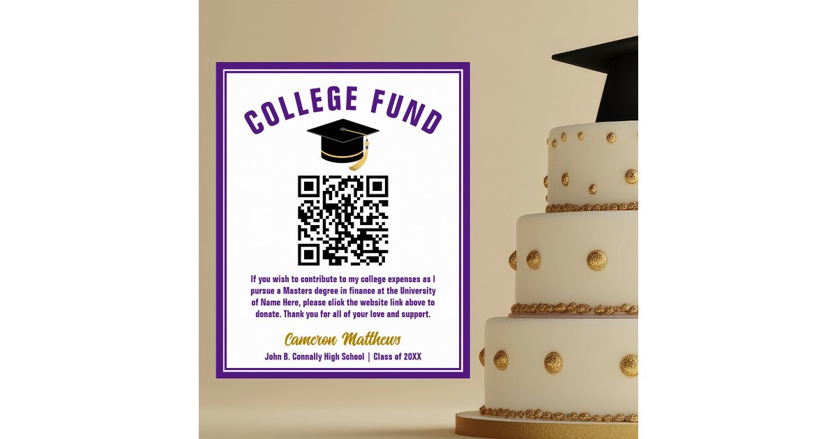 Purple Graduate College Fund QR Code Poster | Zazzle