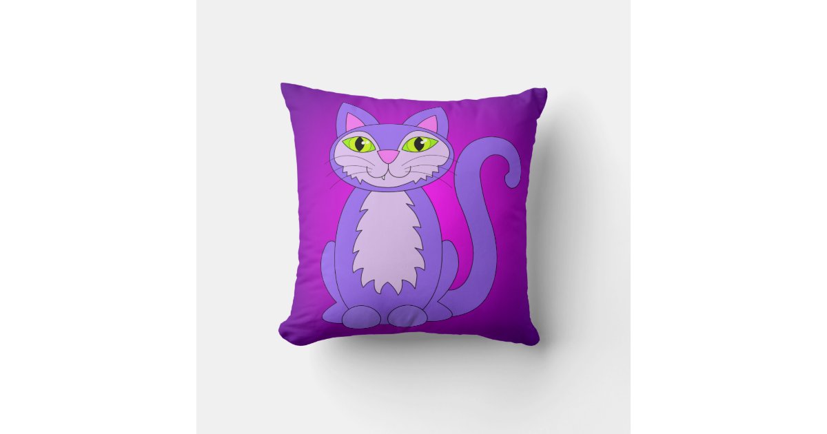 Purple Kitty Cute Snaggletooth Cartoon Cat Pillow | Zazzle