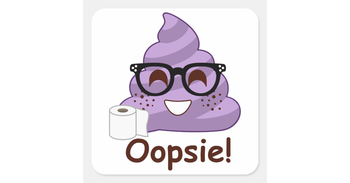 Purple Poop Emoji Oops Square Sticker | Zazzle