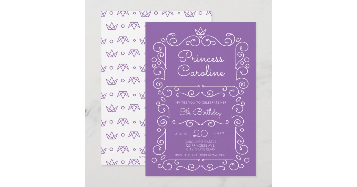 Purple Princess Scroll Birthday Invitation | Zazzle