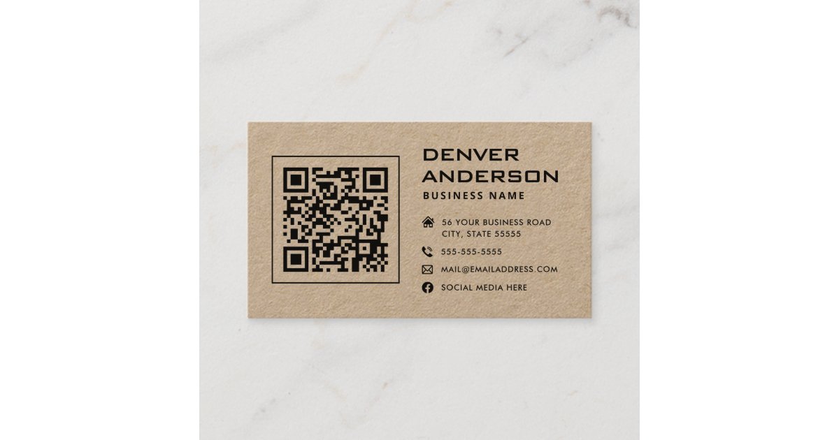 QR code add logo modern social media icons Kraft Business Card | Zazzle