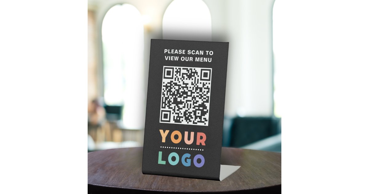 QR Code Black Menu Logo Contactless Modern Cafe Pedestal Sign | Zazzle