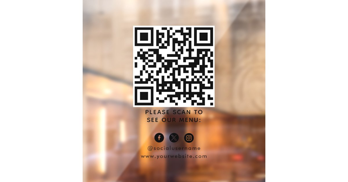 QR Code Black Menu Logo Contactless Modern Cafe Window Cling | Zazzle