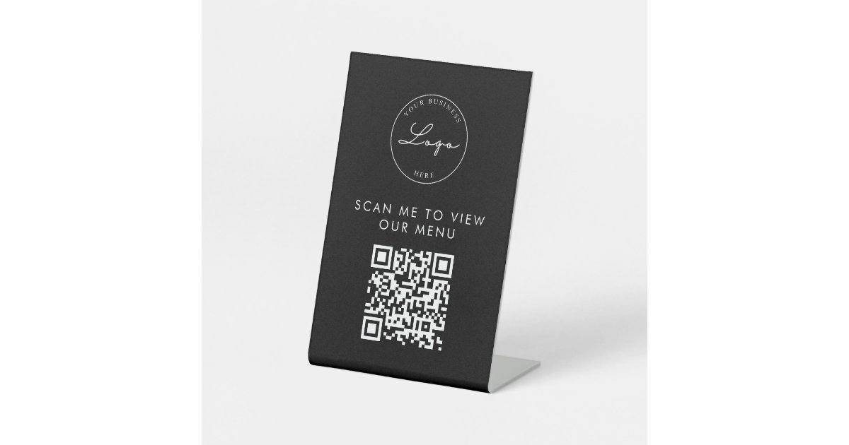 QR Code | Contactless Scan Menu Logo Black Modern Pedestal Sign | Zazzle