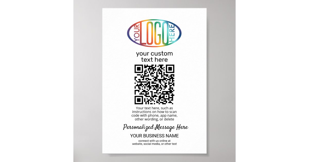 QR Code Generator & Business Logo Minimalist White Poster | Zazzle