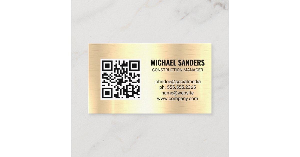 QR Code | Golden Metallic Background Business Card | Zazzle