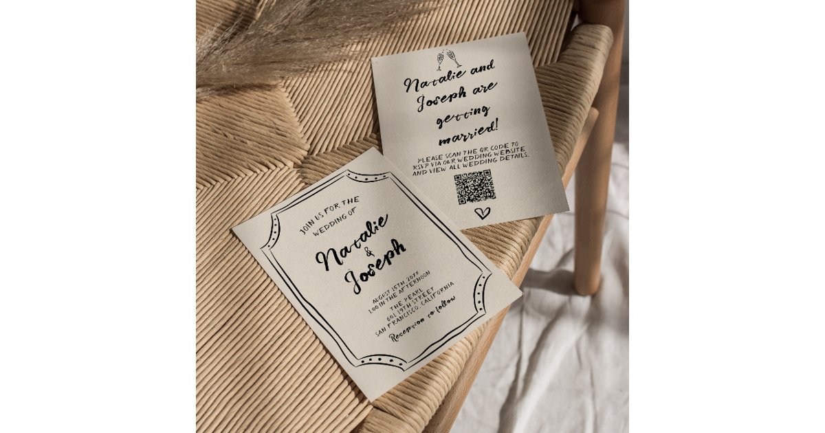 QR Code Handwritten Scribble Unique Quirky Wedding Invitation | Zazzle