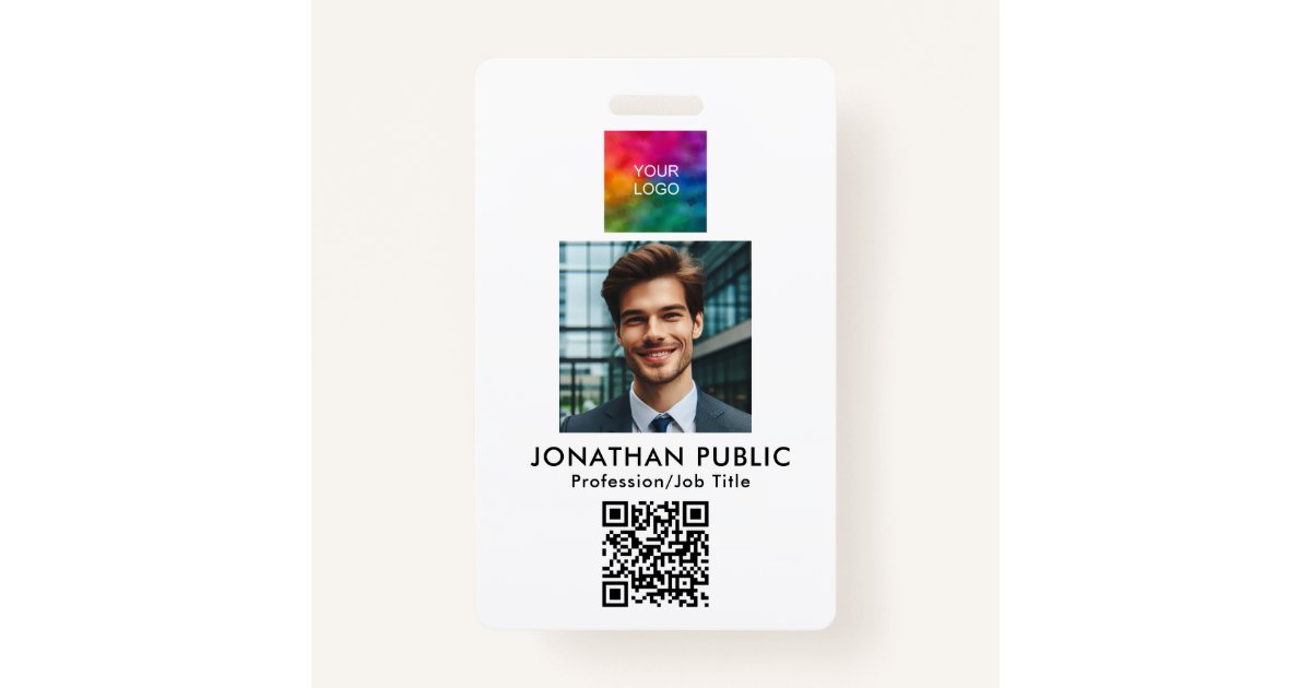 QR Code ID Card Employee Photo Company Logo Badge | Zazzle