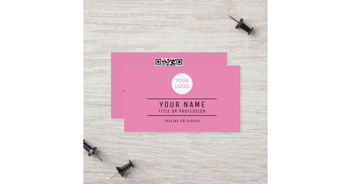 QR Code Name Professional Logo Pink Calling Card | Zazzle