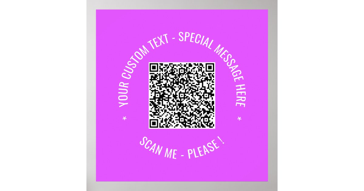 QR Code Scan Info Custom Text Colors Poster Print | Zazzle