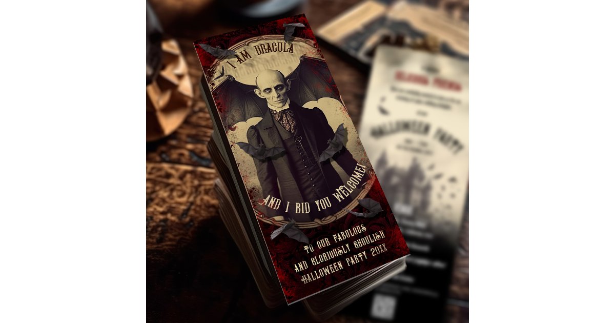 QR Code Vintage Dracula Vampire Bats Halloween Invitation | Zazzle