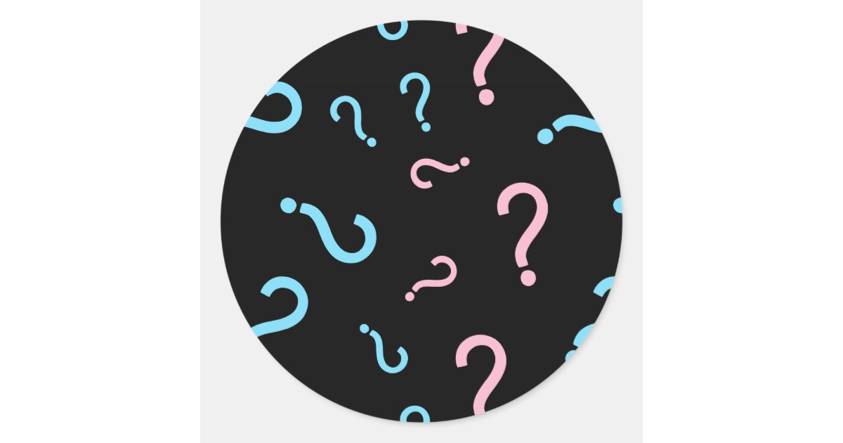 Question Mark Gender Reveal Party Black Classic Round Sticker | Zazzle